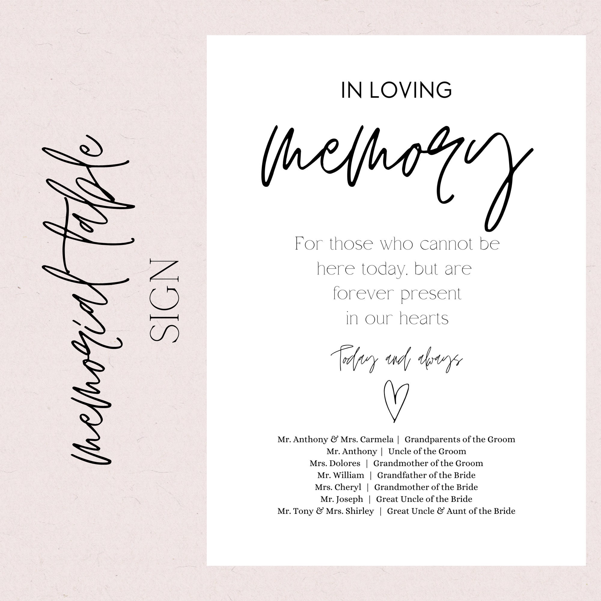 Minimalist Memorial Table Sign Template for Wedding, in Loving Memory ...