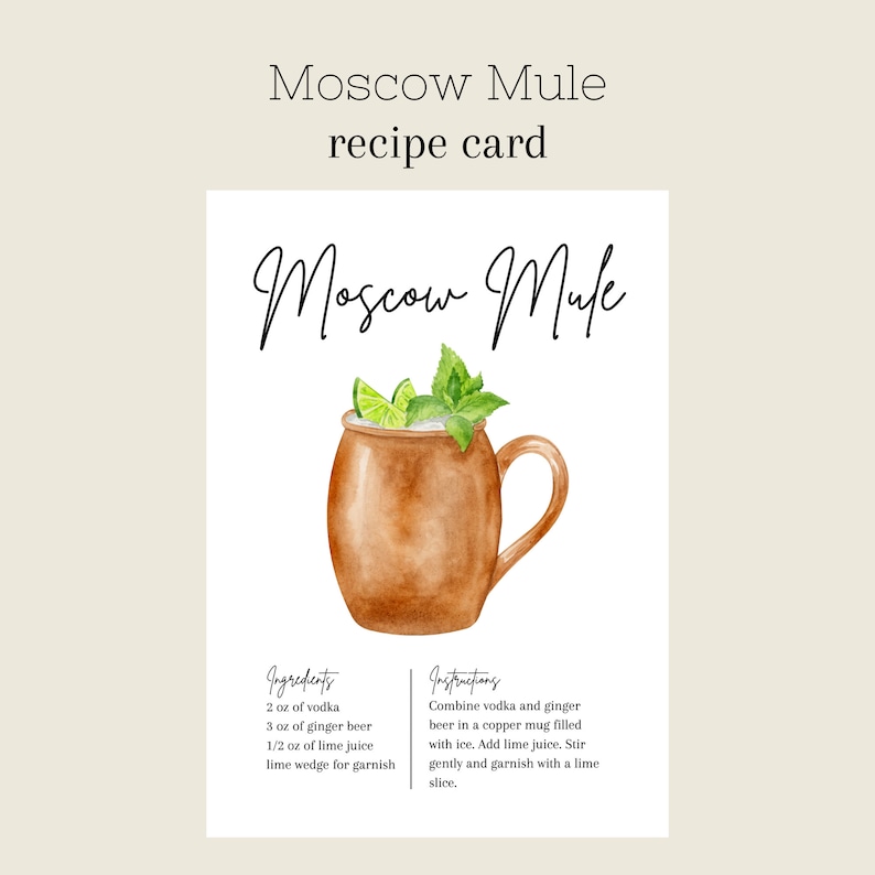 Moscow Mule Recipe Card - Instant Digital Download, PDF & PNG Photo ...