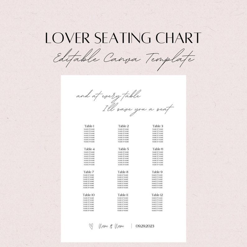 Lover Inspired Minimalist Wedding Guest Seating Chart Template Instant ...