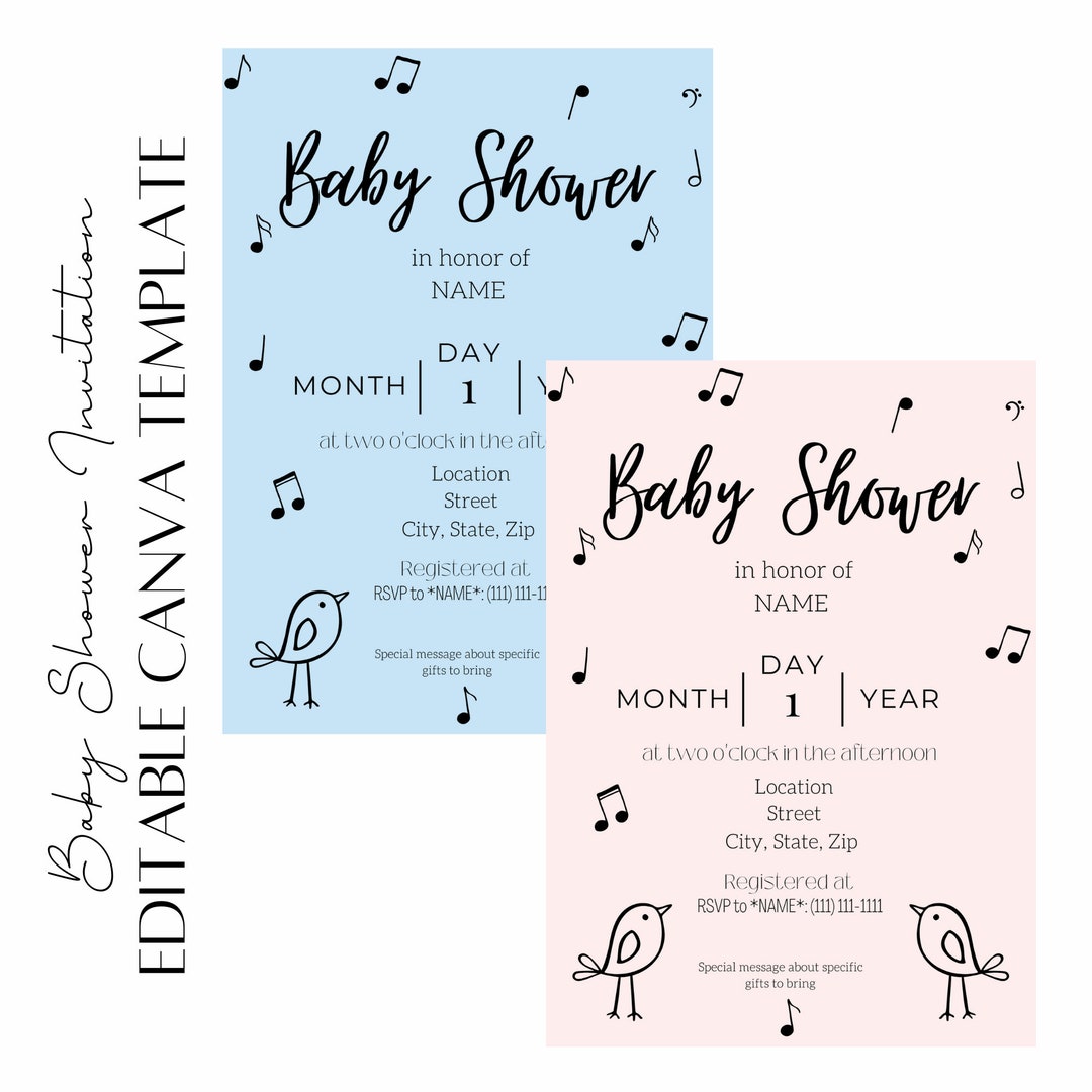 Singing Bird Baby Shower Invitation Template, Baby Shower Card ...
