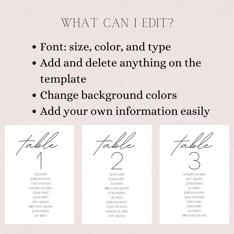 Minimalist Wedding Guest Seating Chart Template, Modern Wedding Instant ...