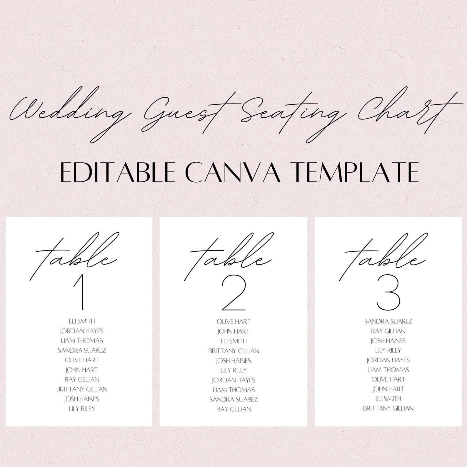 Minimalist Wedding Guest Seating Chart Template, Modern Wedding Instant ...