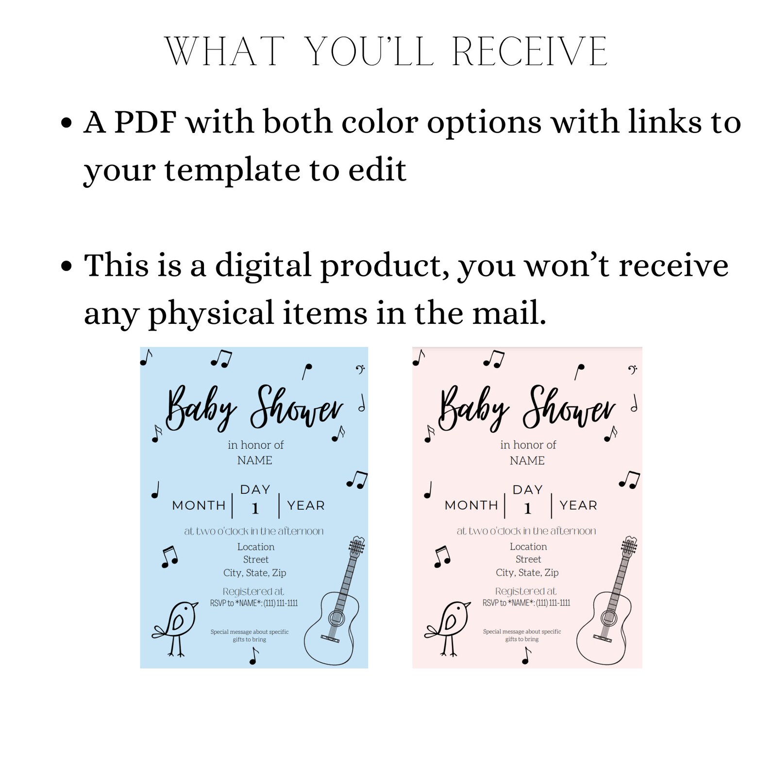 Music Themed Baby Shower Invitation Template, Baby Shower Card, Guitar ...