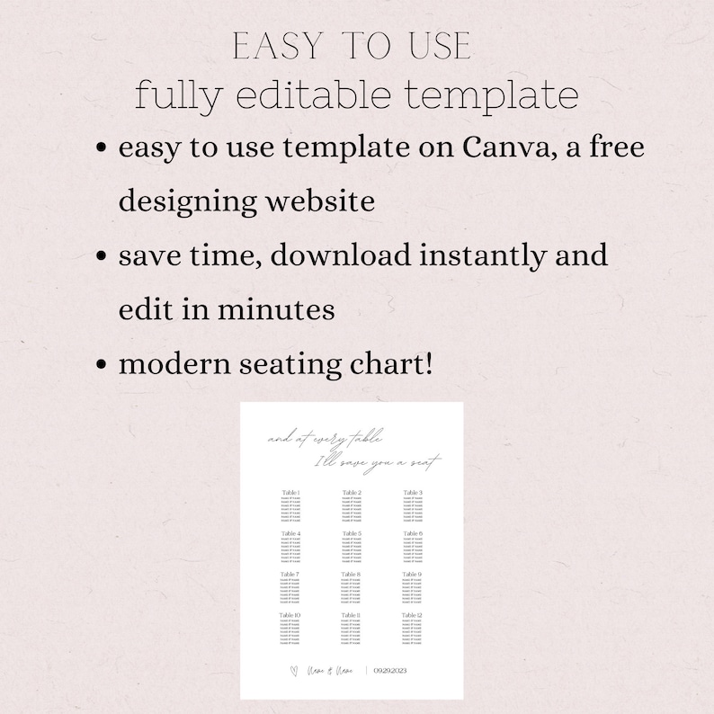 Lover Inspired Minimalist Wedding Guest Seating Chart Template Instant ...