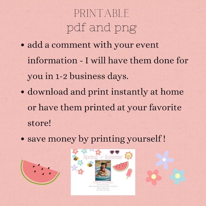 Spring Into Summer Child Birthday Party Invitations - Made to Order ...