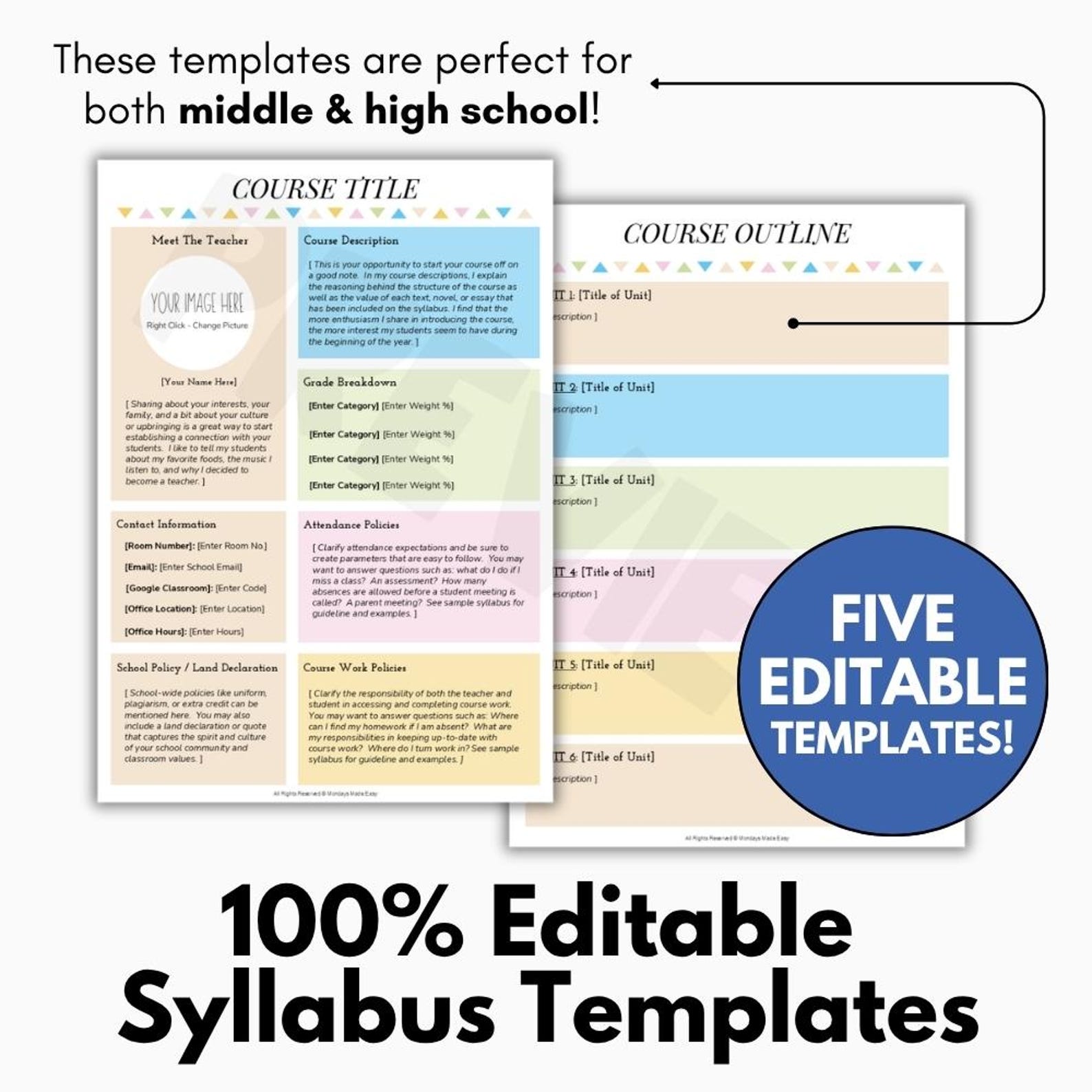 Visual Syllabus Template - Editable Syllabus for Middle School and High ...