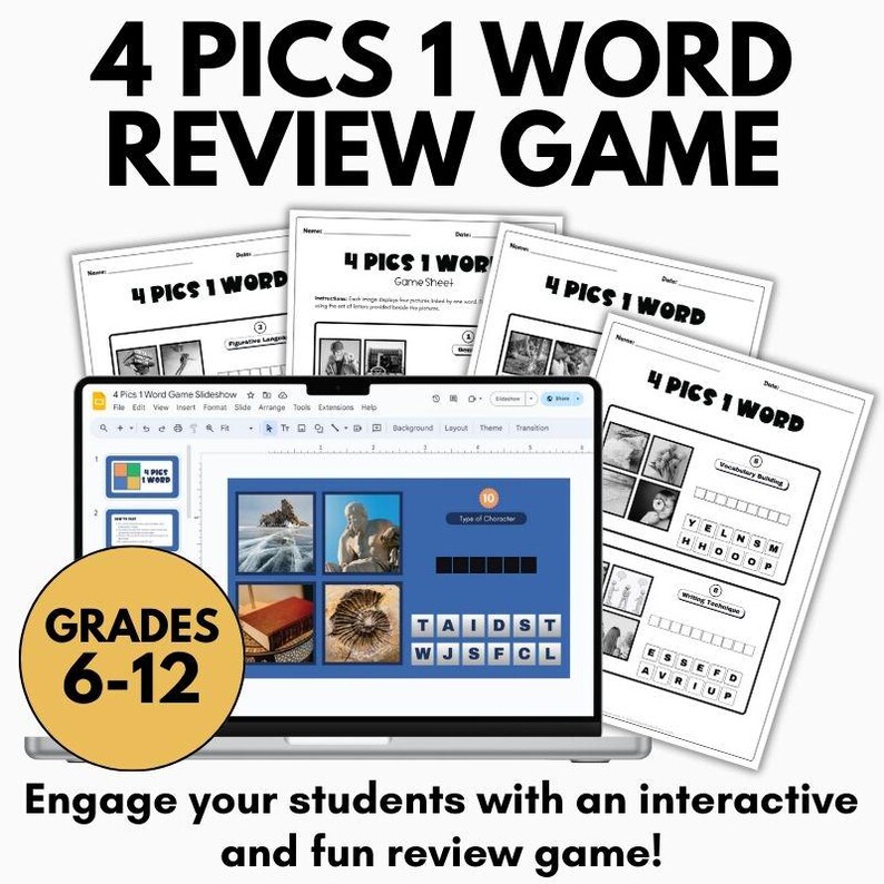 4 Pics 1 Word Interactive Review Game – Slides and Worksheets - Etsy