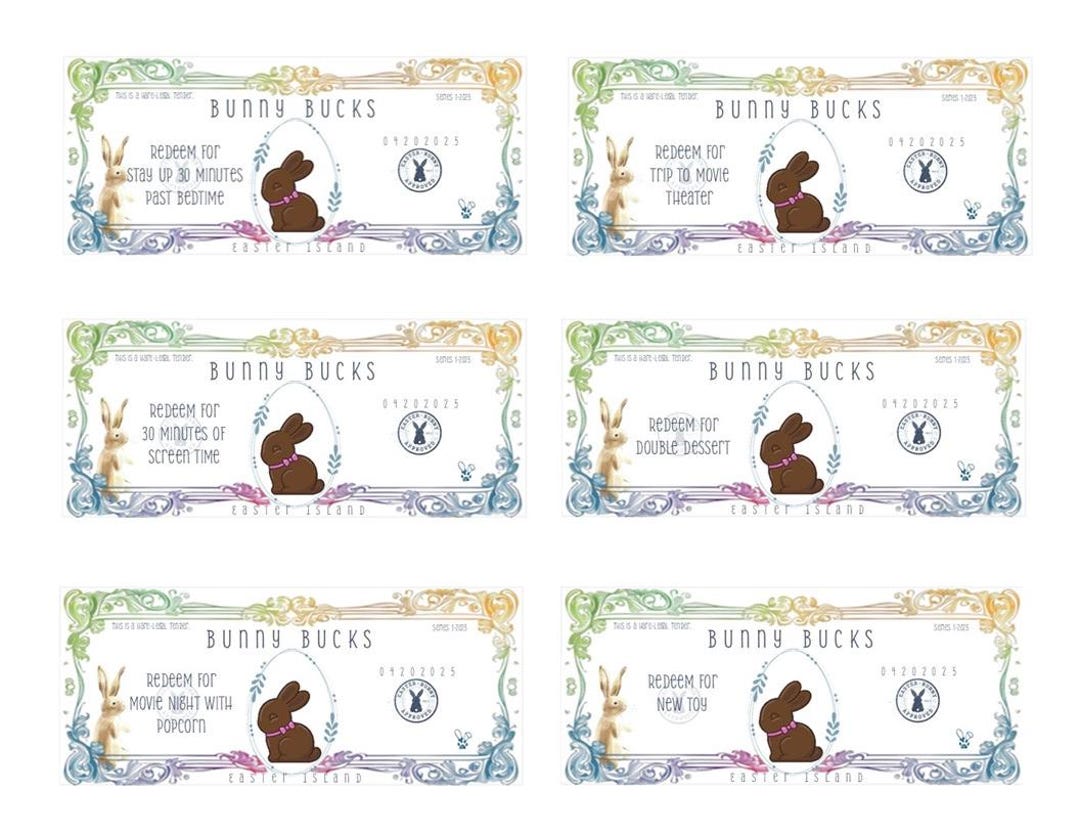 Easter Bunny Bucks Printable - Bunny Bucks - Bunny Money - Activity ...