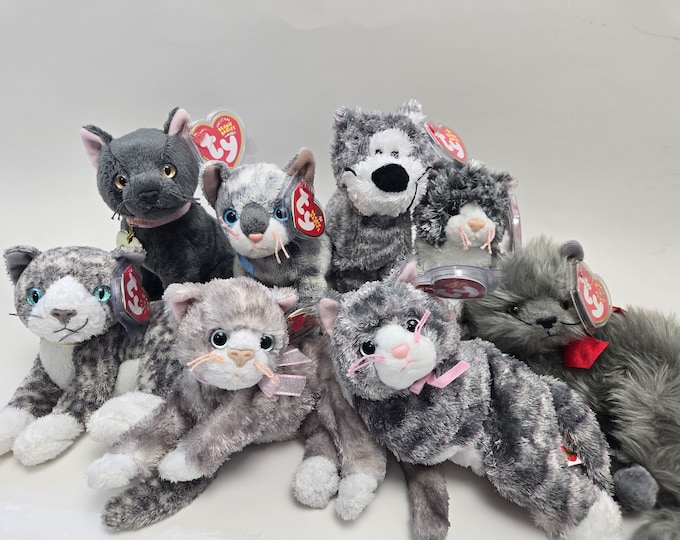 Ty Beanie Babies Silver and Scat Gray Kitties Cats Plush Beanbag Lot of ...