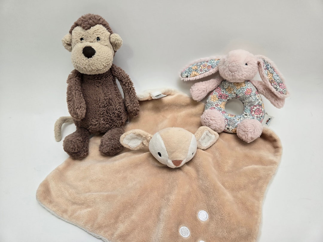 Jellycat Lot, Small Bashful Monkey, Deer Lovey, Bunny Rattle Plush ...