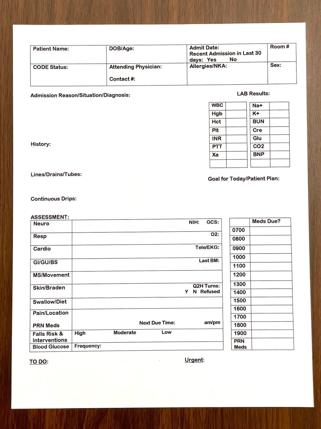 Nurse Report Sheet for Med-surg/tele/stepdown/pcu - Etsy
