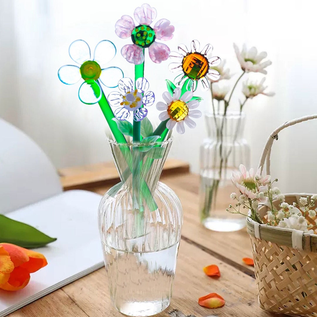 Set of Lampwork Sun Flowers Bouquet, Art Glass Flower, Colorful Stained ...