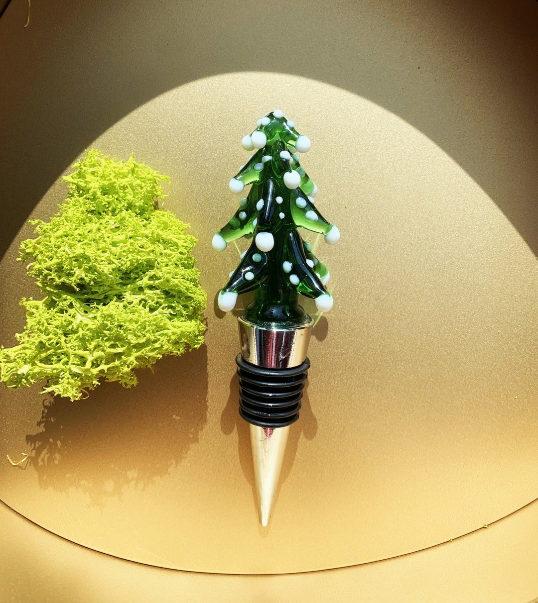 Green Christmas Tree Wine Stopper, Hand Blown Glass Statue Bottle ...