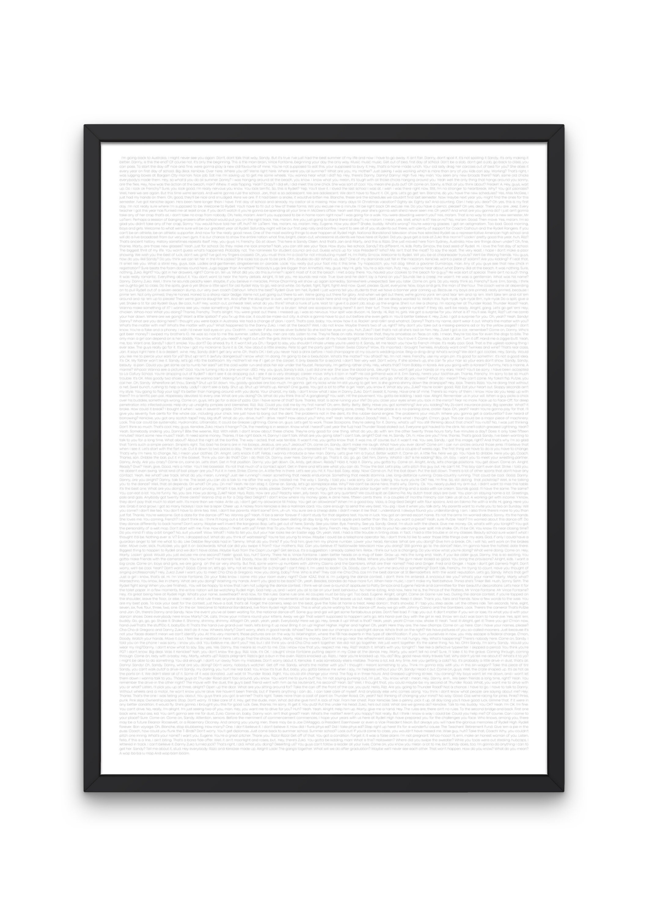 Grease the Movie Entire Script Digital Print - Etsy