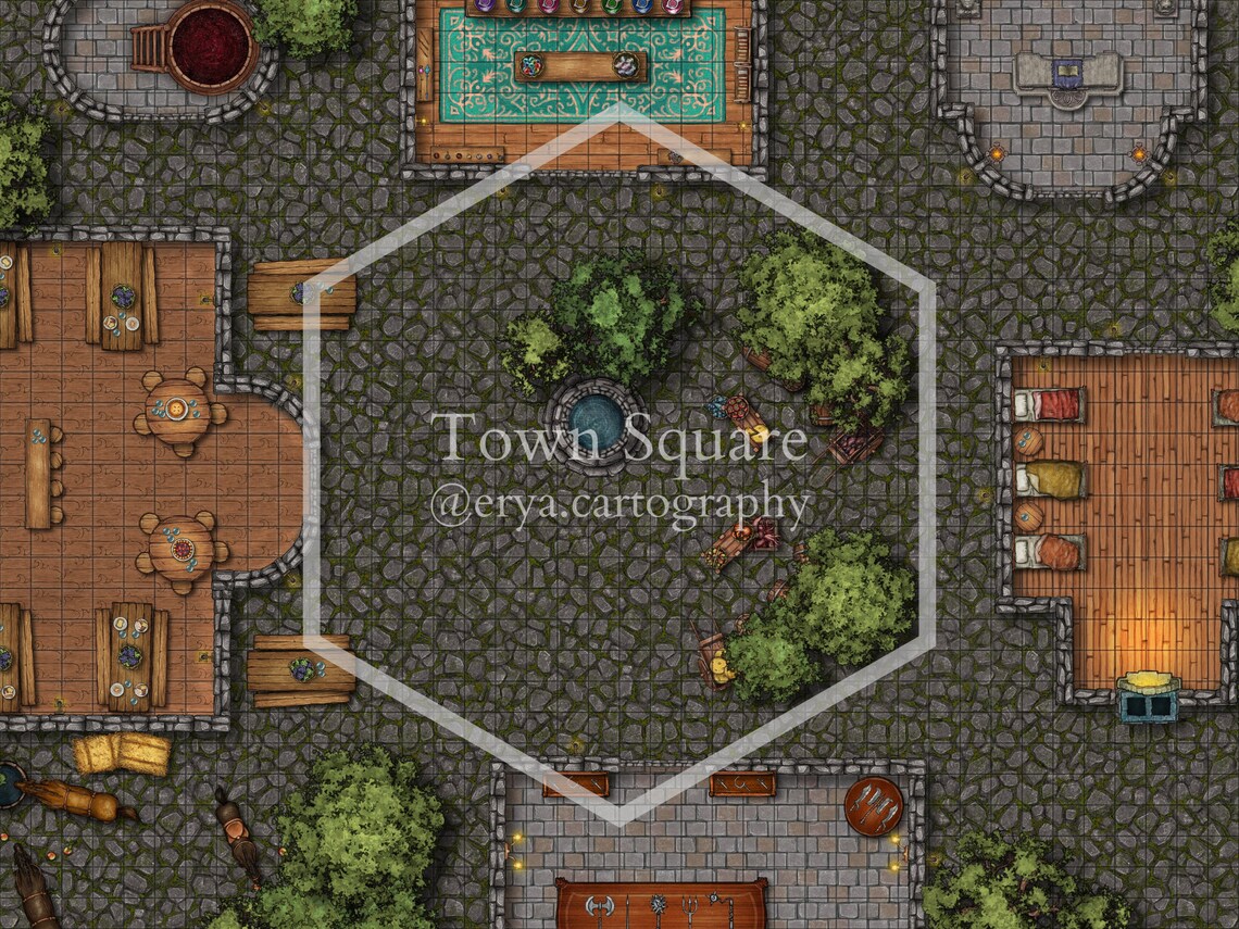 Town Square Battle Map 4K 2K, Dnd Map, Dungeons and Dragons, Roll20 ...