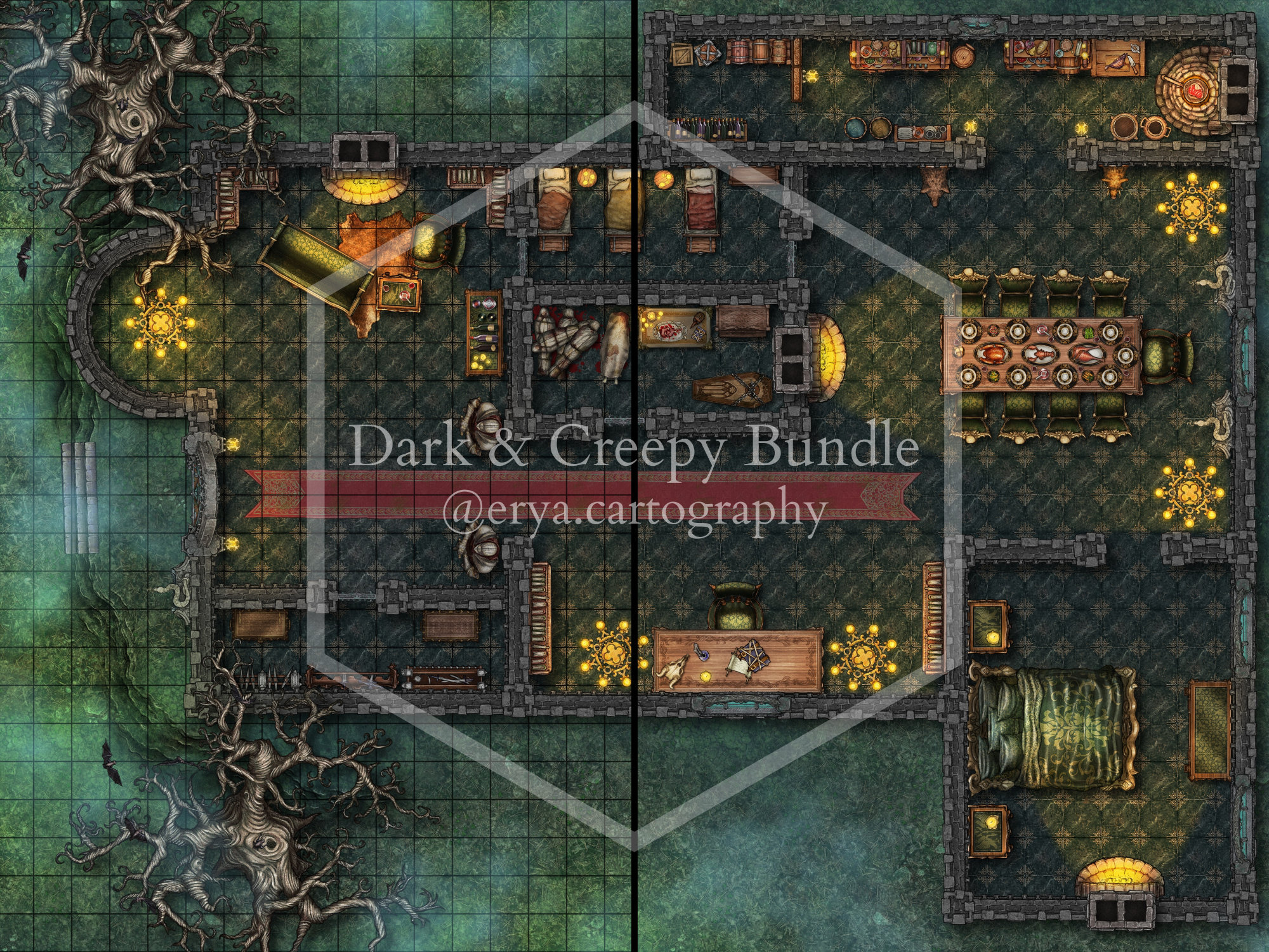 Dark & Creepy Bundle 4K, 7 Battle Maps, DnD Map, Donjons et Dragons ...
