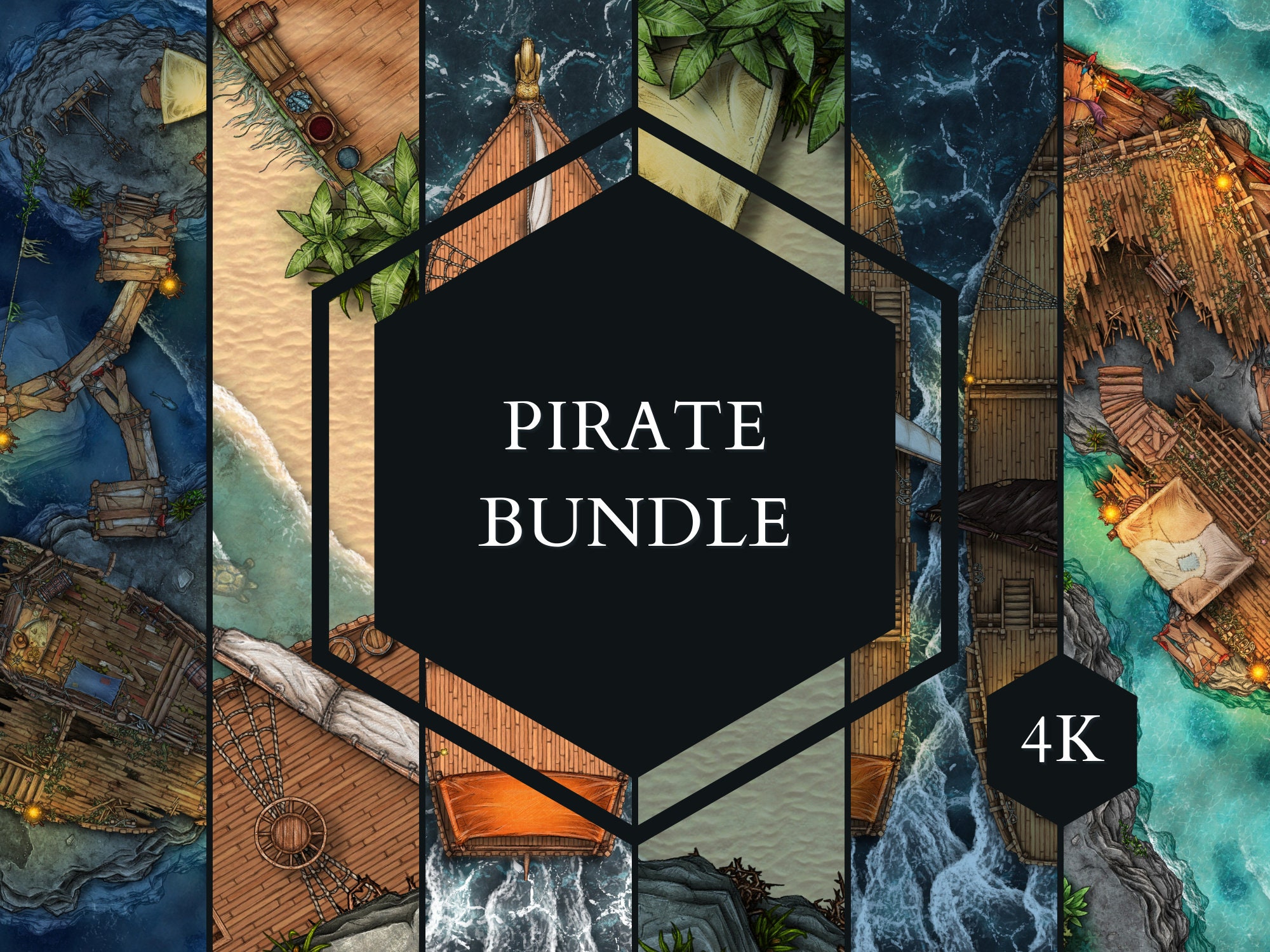 Pirate Map Bundle 4K, 5 Battle Maps, Dnd Map, Dungeons and Dragons ...