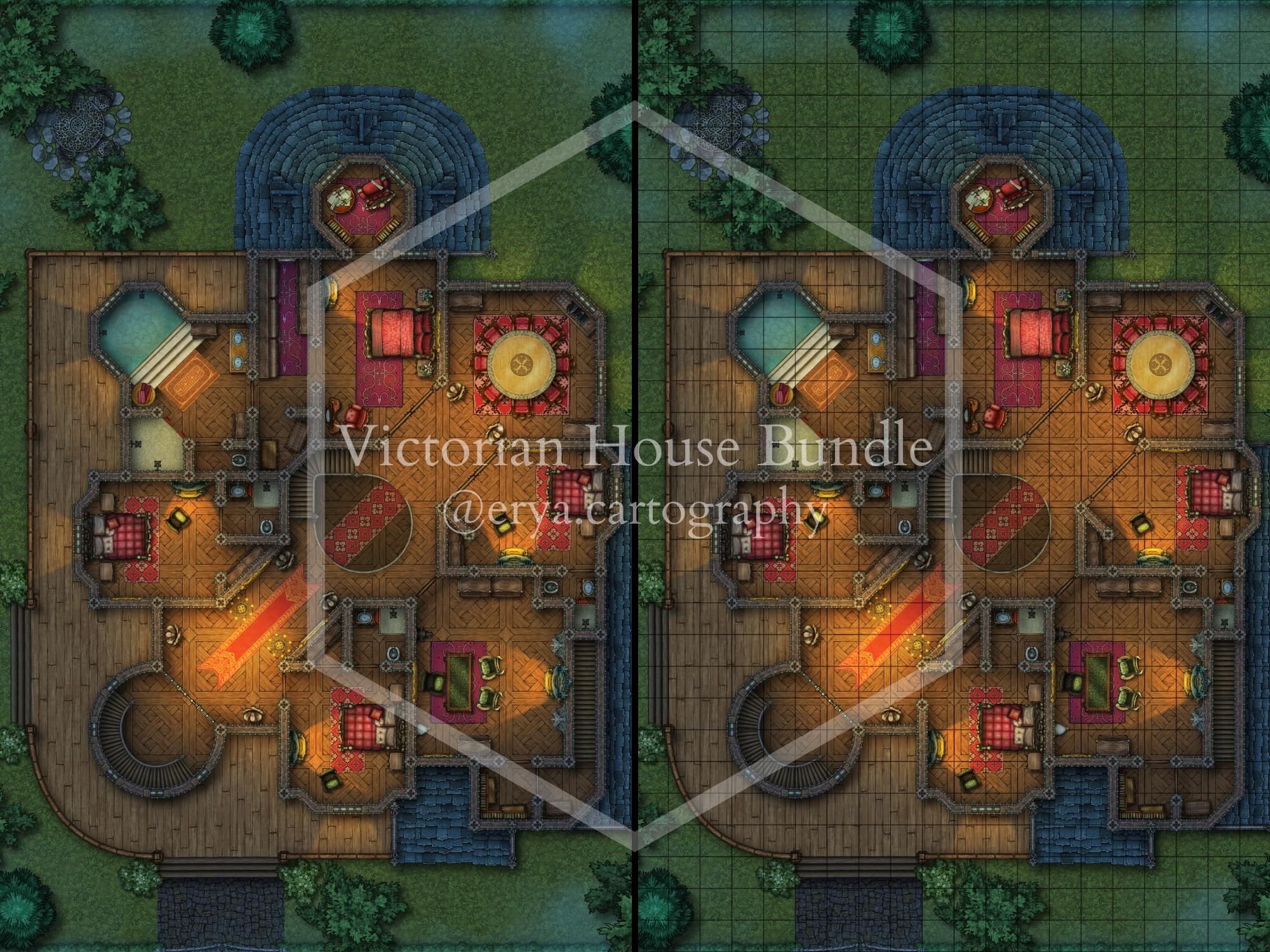 Victorian House Battle Map Bundle, 4 Battle Maps, Dnd, Dungeons and ...