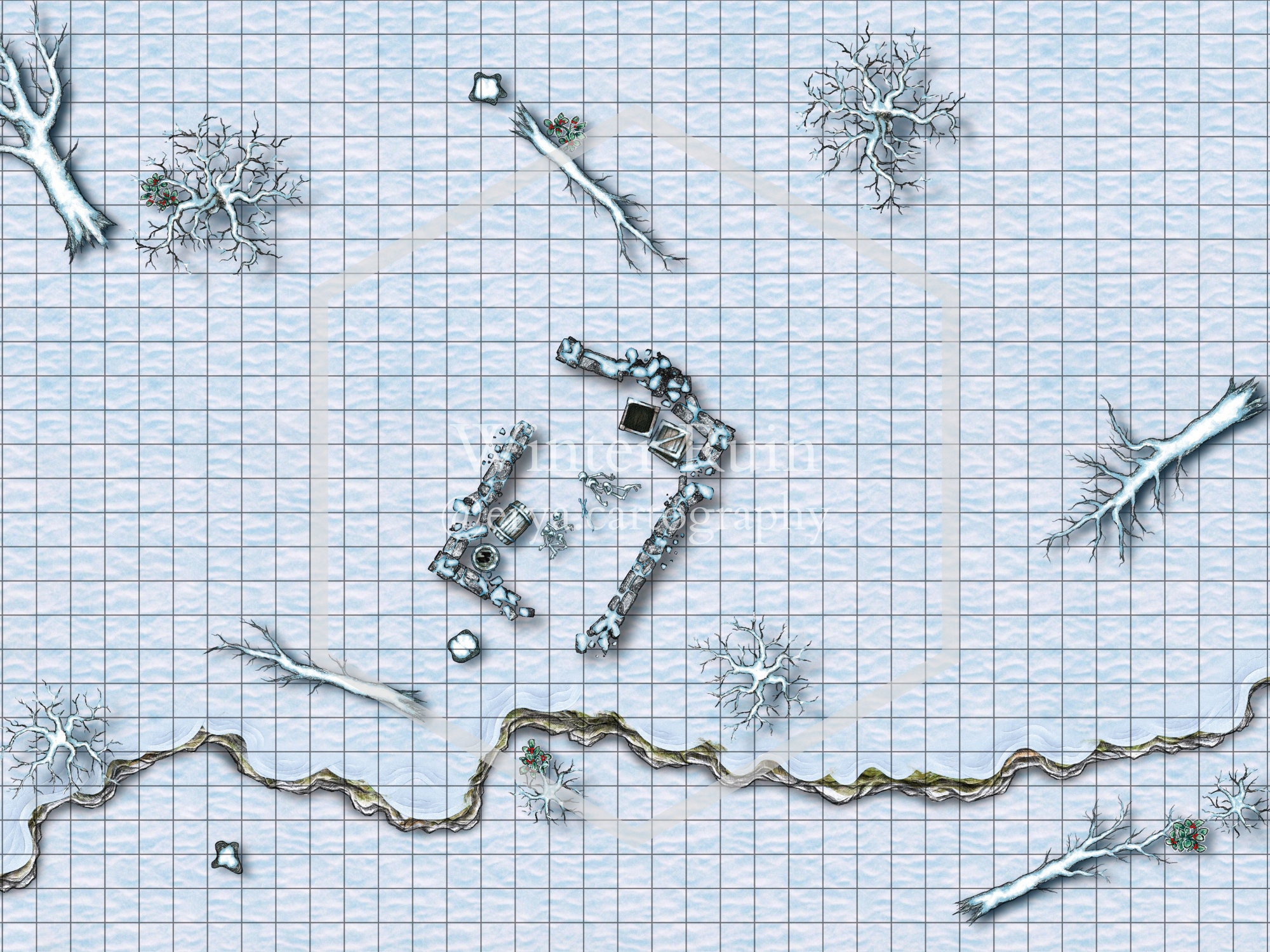 Winter Ruin Battle Map 4K 2K, Dnd Map, Dungeons and Dragons, Roll20 ...