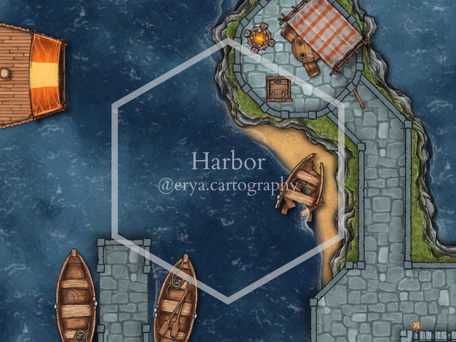 Harbor Battle Map 4K 2K, Dnd Map, Dungeons and Dragons, Roll20, Foundry ...