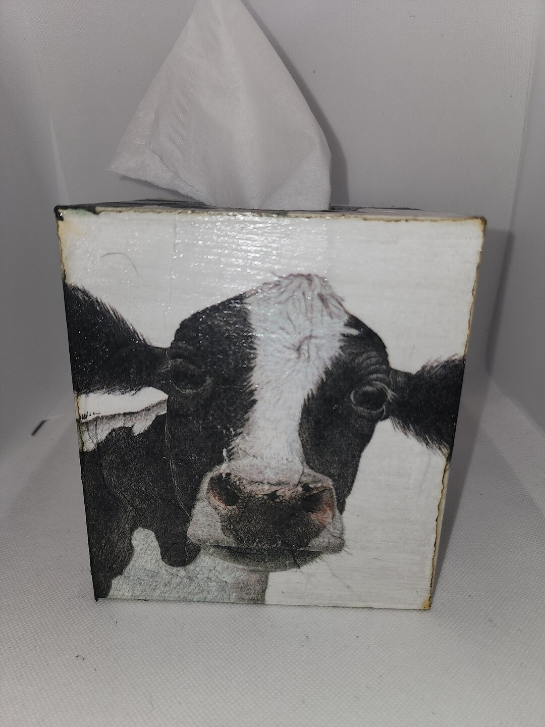 Handmade Decoupage Wooden Tissue Box Cover, Cow - Etsy