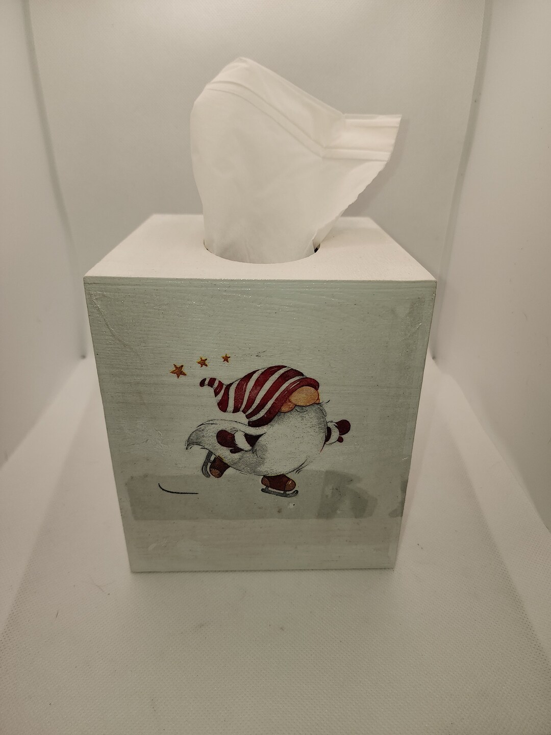 Handmade Decoupage Wooden Tissue Box Cover, Ice Skating Gnome - Etsy