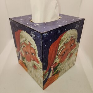 Handmade Decoupage Wooden Tissue Box Cover, Blue Santa - Etsy