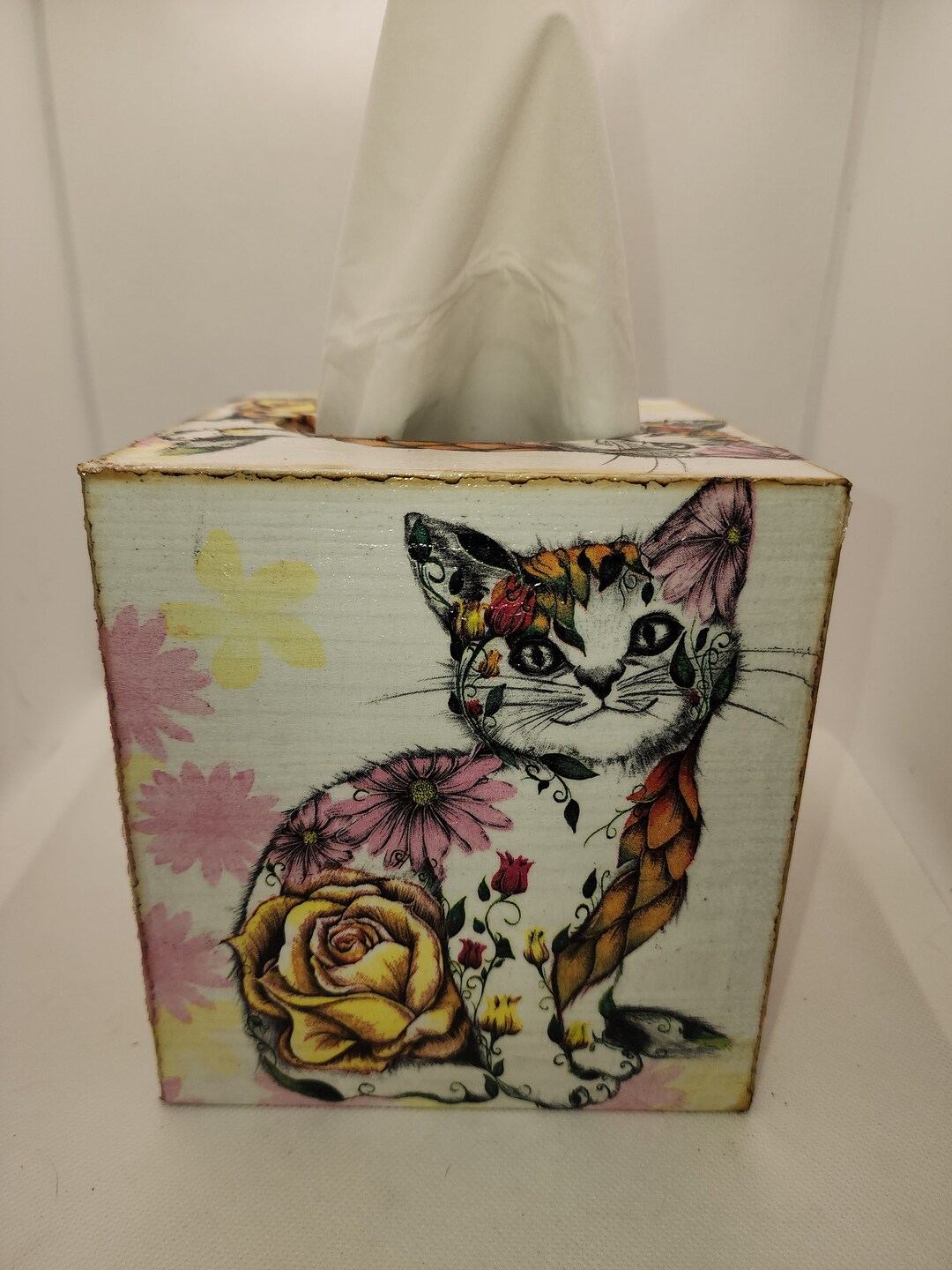 Handmade Decoupage Wooden Tissue Box Cover, Artsy Cat - Etsy