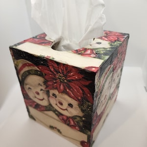 Handmade Decoupage Wooden Tissue Box Cover, Rustic Christmas, Snow ...