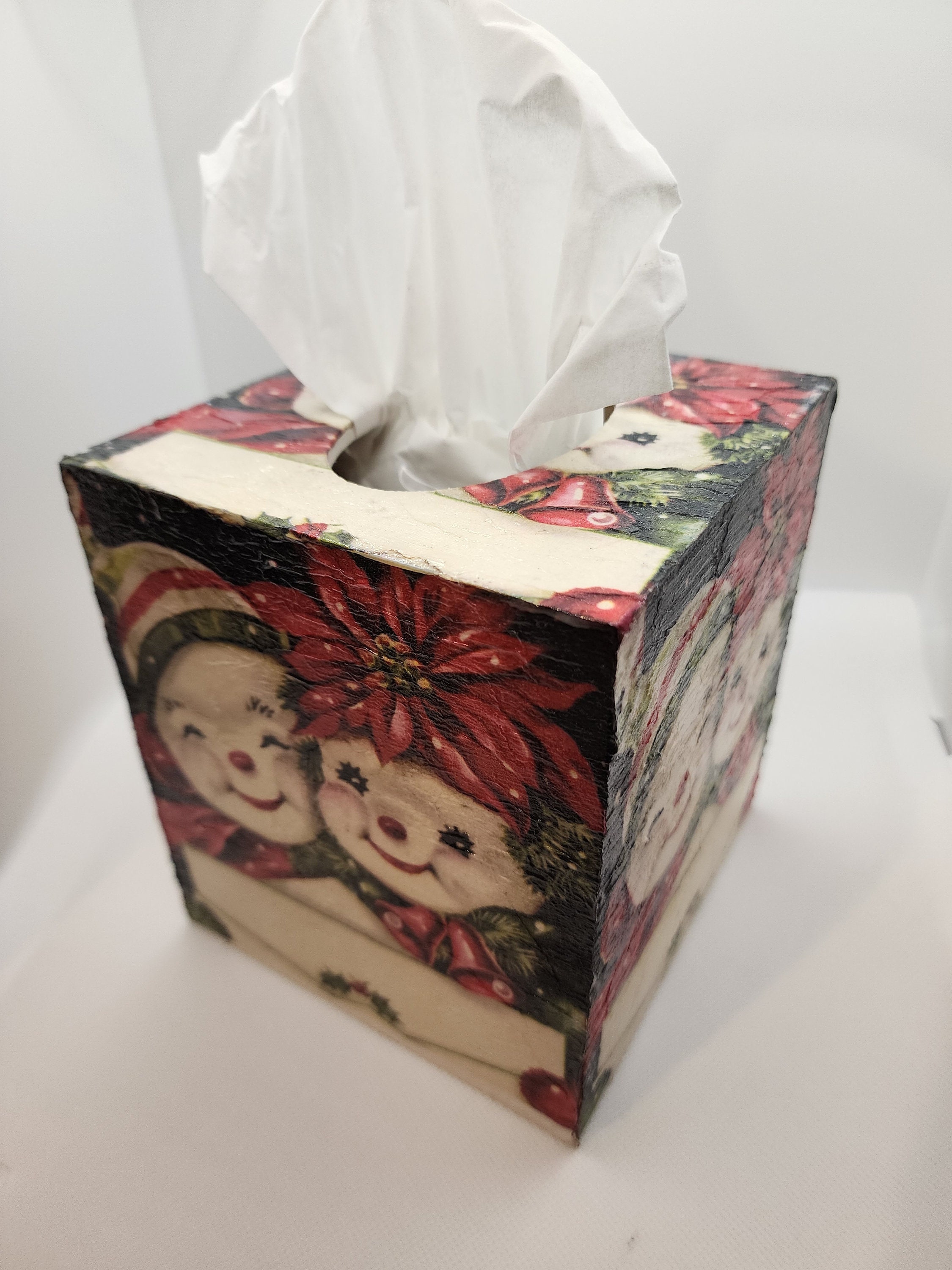 Handmade Decoupage Wooden Tissue Box Cover, Rustic Christmas, Snow ...