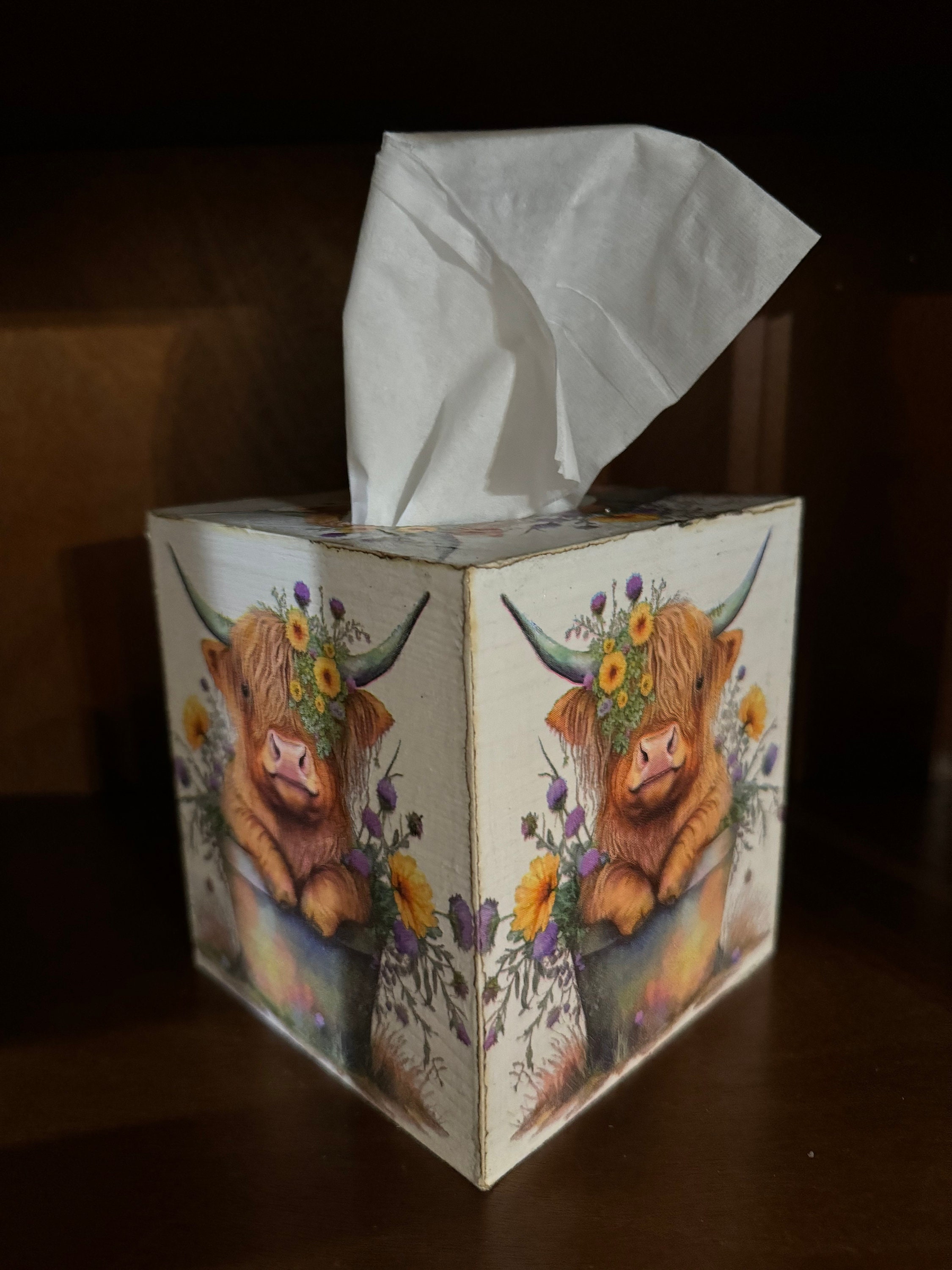 Handmade Decoupage Wooden Tissue Box Cover, Fancy Highland Cow - Etsy