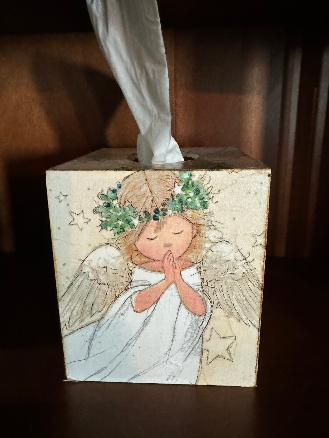Handmade Decoupage Wooden Tissue Box Cover, Sweet Angel - Etsy