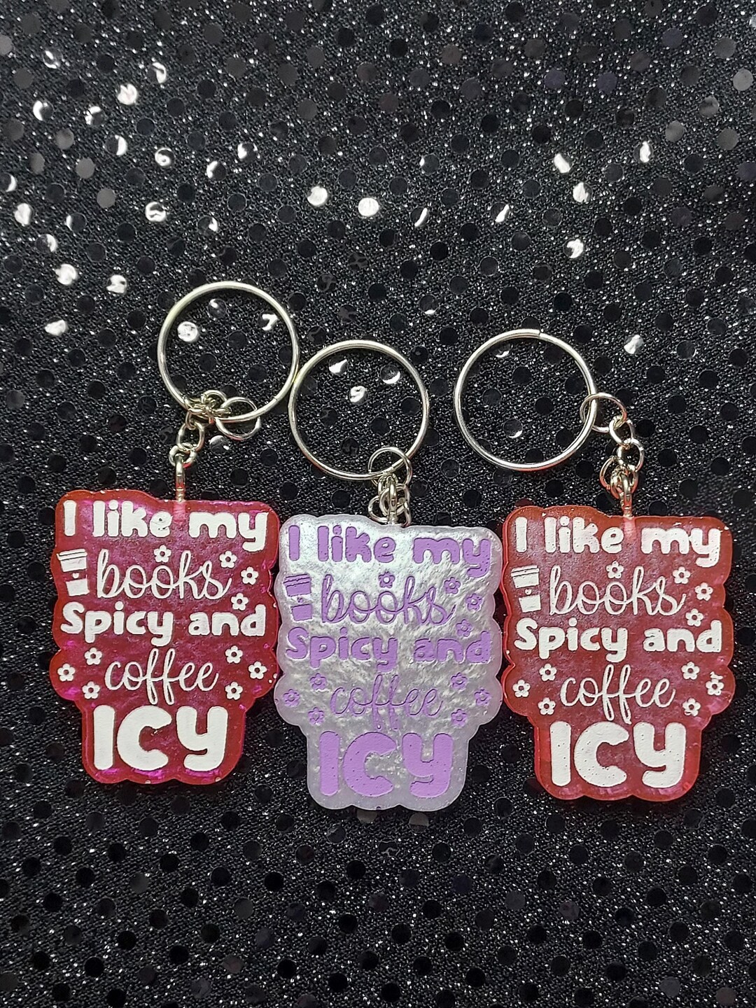 Cold Coffee and Spicy Books Keychain - Etsy