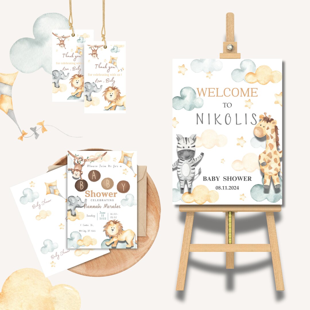 Editable Printable Baby Shower Set, Set Baby Shower Poster Label in ...