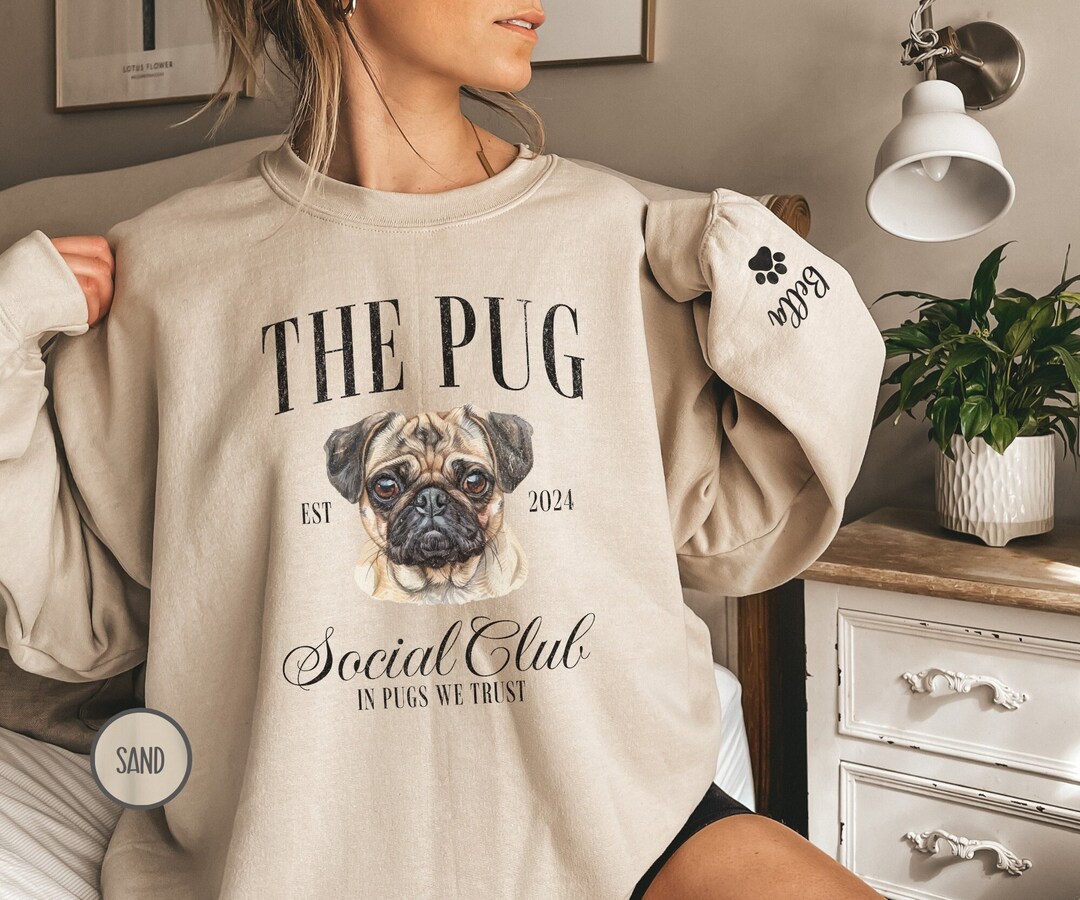 Personalized Pug Social Club Sweatshirt, Funny Pug Mom Sweater, Gift ...