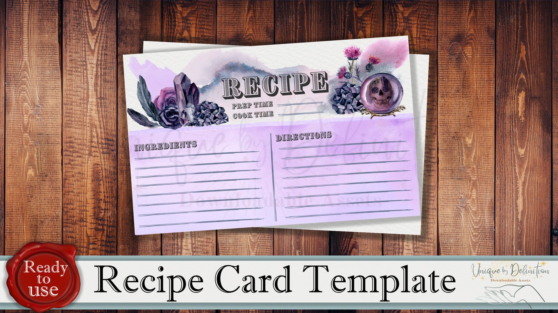 PRINTABLE 4x6 Purple Crystal Witchy Recipe Card | Printable Recipe Card ...