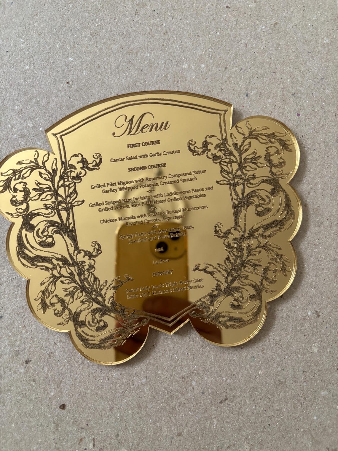 Personalized Gold Mirror Acrylic Wedding Menu - Laser Engraved - Etsy