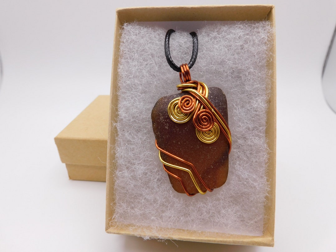 Handmade Wire Wrapped River/sea Glass Pendant Necklace (brown) - Etsy