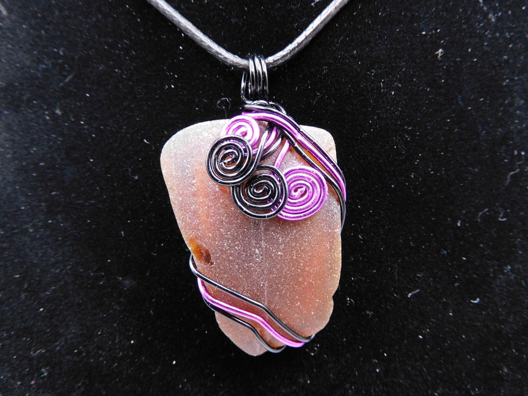 Handmade Wire Wrapped River/sea Glass Pendant Necklace (brown) - Etsy