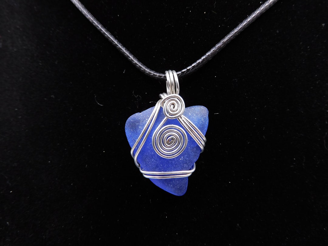 Handmade Wire Wrapped River/sea Glass Pendant Necklace (blue) - Etsy