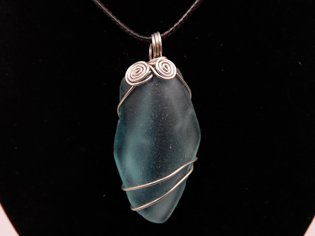 Handmade Wire Wrapped River/sea Glass Pendant Necklace (mason Jar Blue ...