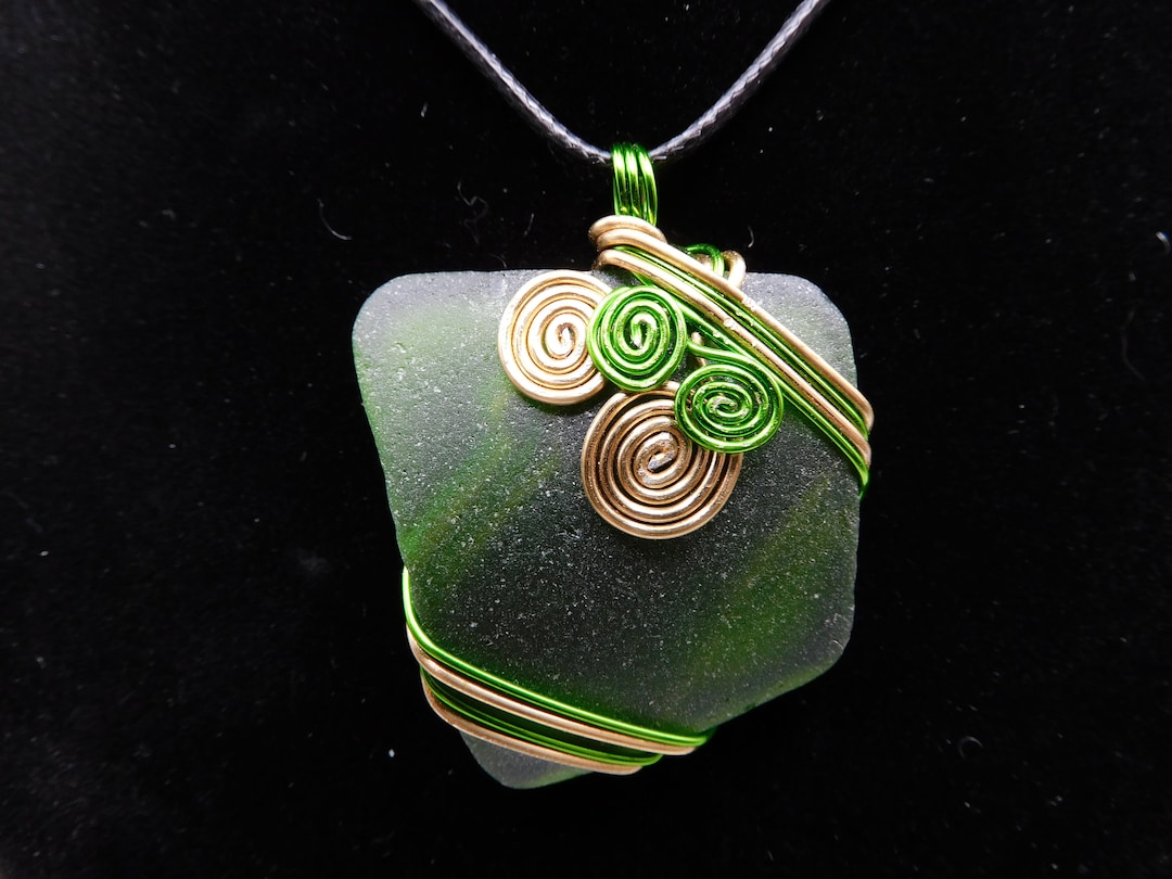 Handmade Wire Wrapped River/sea Glass Pendant Necklace (green) - Etsy