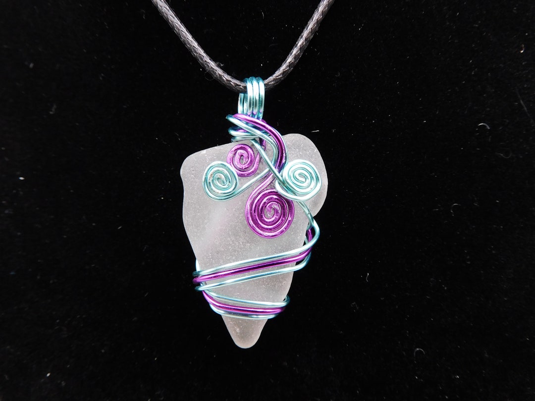 Handmade Wire Wrapped River/sea Glass Pendant Necklace (clear) - Etsy