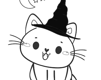 Cute Halloween Cat Coloring Page-instant Download - Etsy