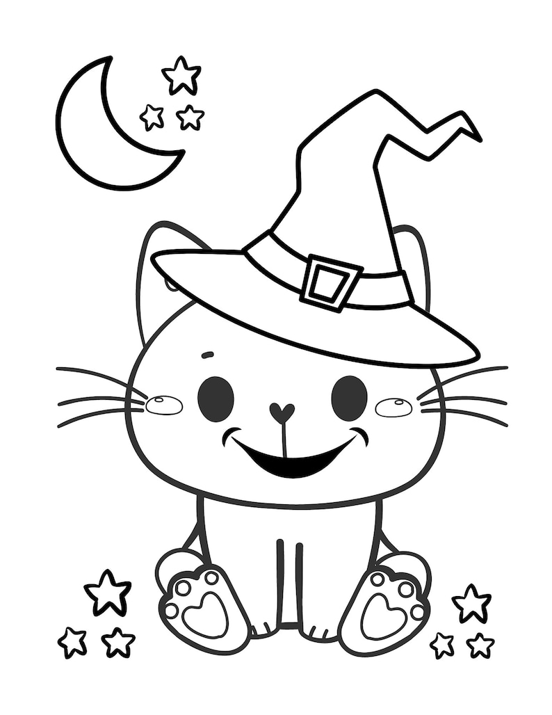 Cute Halloween Cat Coloring Page-instant Download - Etsy