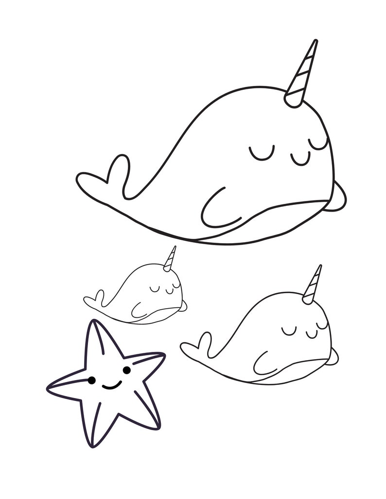 Narwhal Coloring Page Instant Download - Etsy