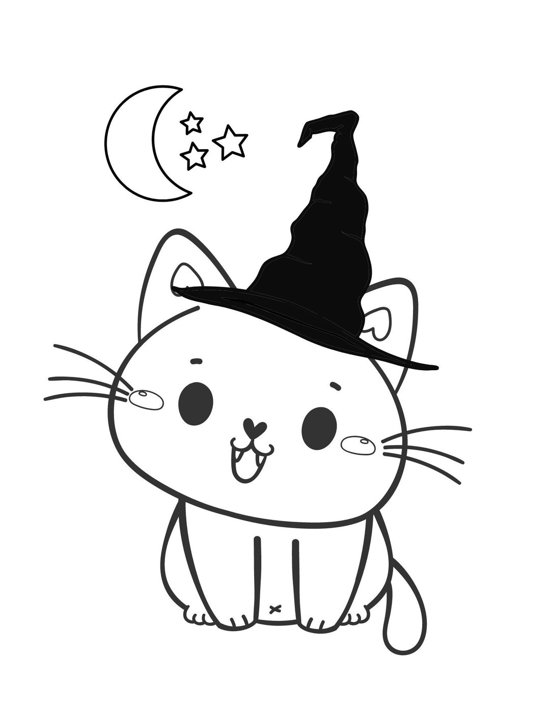 Cute Cat Halloween Coloring Page - Etsy