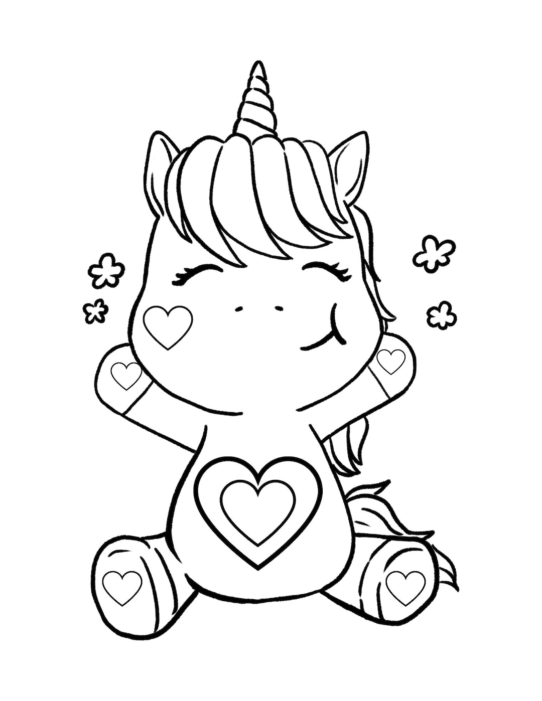 Unicorn With Hearts Coloring Page - Etsy