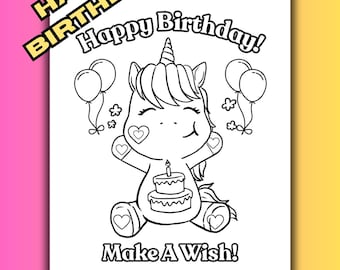 Happy Birthday Coloring Page - Unicorn in the Clouds Theme ...