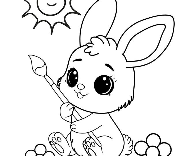 Adorable Easter Bunny With Eggs Coloring Sheet – Fun Spring Activity ...